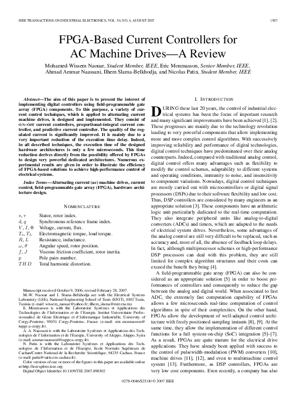 Pdf Fpga Based Current Controllers For Ac Machine Drives—a Review