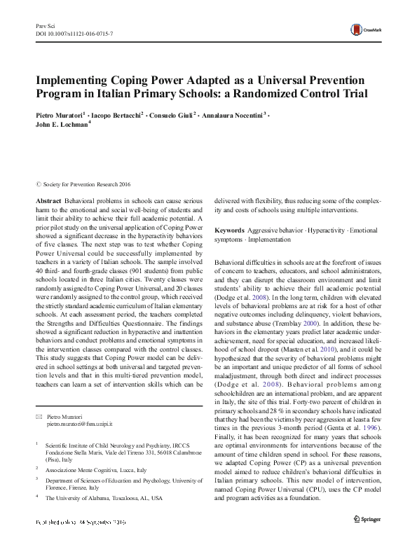 (PDF) Implementing Coping Power Adapted as a Universal Prevention ...