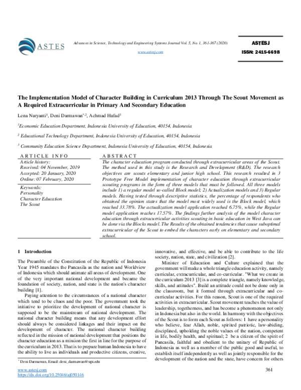 (PDF) The Implementation Model of Character Building in Curriculum 2013 Through The Scout ...