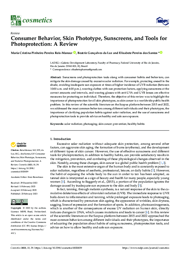 (PDF) Consumer Behavior, Skin Phototype, Sunscreens, and Tools for ...