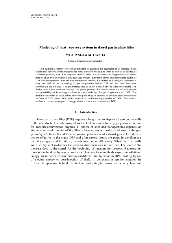 (PDF) Modeling of heat recovery system in diesel particulate filter