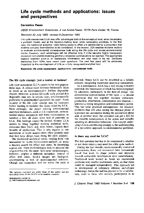 (PDF) Life cycle methods and applications: issues and perspectives