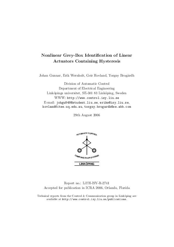 (PDF) Nonlinear grey-box identification of linear actuators containing hysteresis