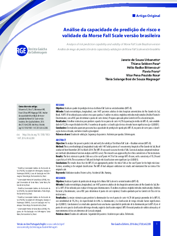 (PDF) Análise da capacidade de predição de risco e validade da Morse ...