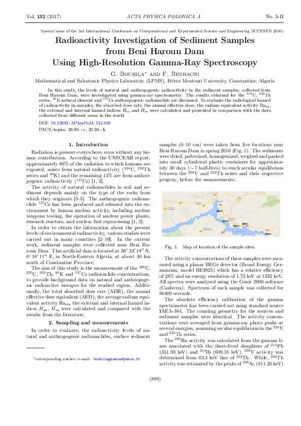 (PDF) Radioactivity Investigation of Sediment Samples from Beni Haroun ...