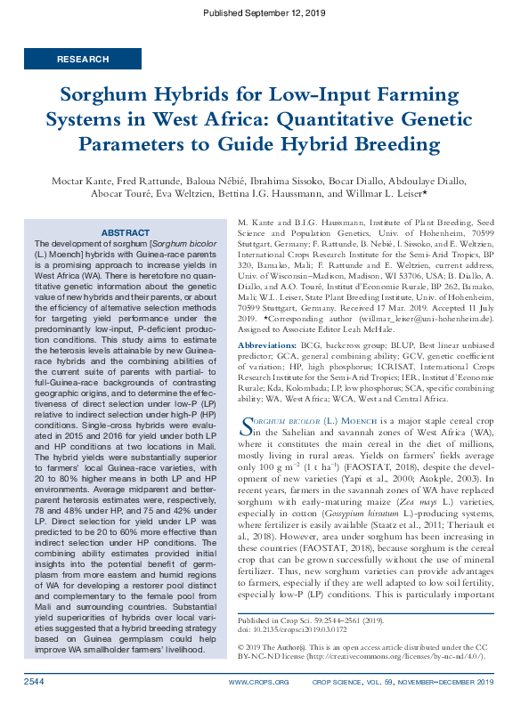 (PDF) Sorghum Hybrids for Low-Input Farming Systems in West Africa ...