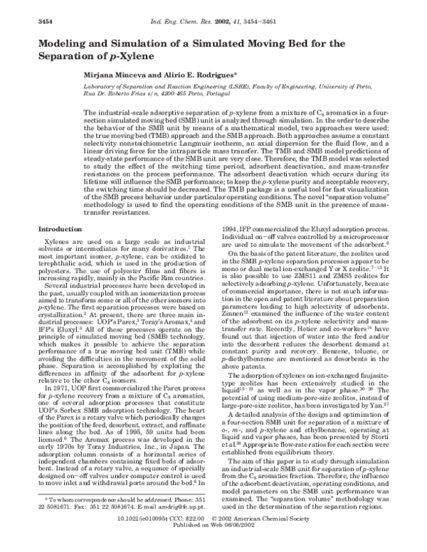 Pdf Modeling And Simulation Of A Simulated Moving Bed For The