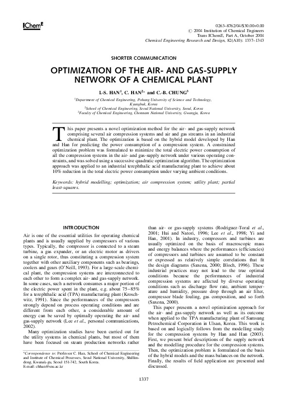 (PDF) Optimization of the Air- and Gas-supply Network of a Chemical Plant