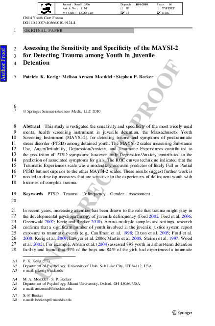 (PDF) Assessing the Sensitivity and Specificity of the MAYSI-2 for ...