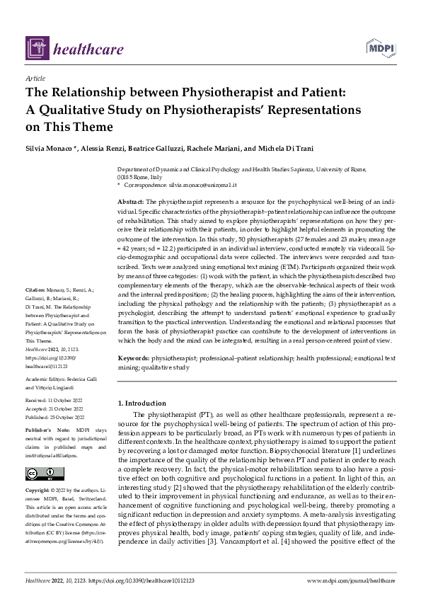 (PDF) The Relationship between Physiotherapist and Patient: A ... (PDF) The Relationship between Physiotherapist and Patient: A ...