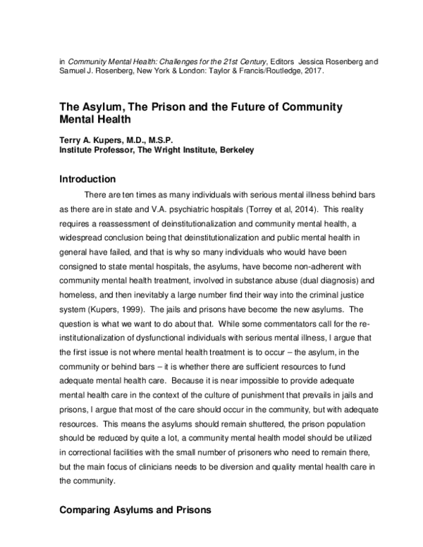 (PDF) The Asylum, the Prison, and the Future of Community Mental Health