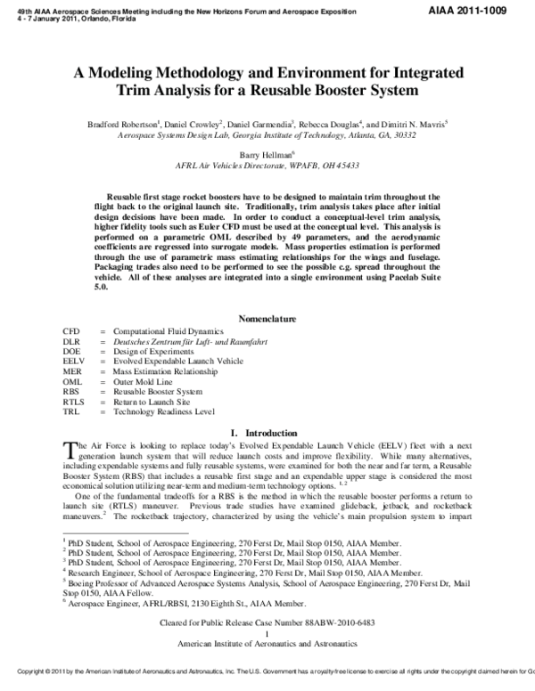 (PDF) A Modeling Methodology and Environment for Integrated Trim Analysis for a Reusable Booster ...