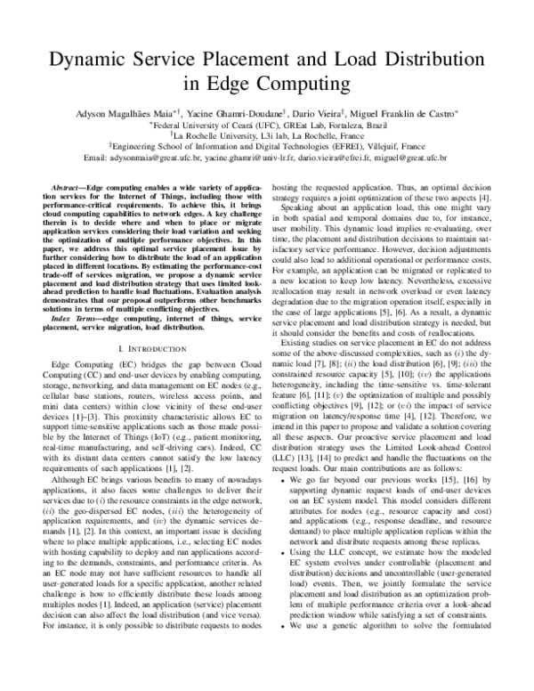 (PDF) Dynamic Service Placement and Load Distribution in Edge Computing