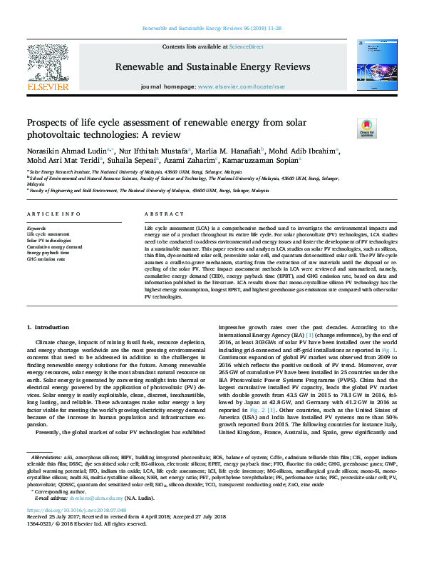 (PDF) Prospects of life cycle assessment of renewable energy from solar ...