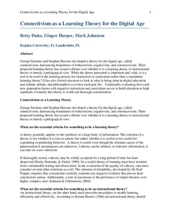 (PDF) Connectivism as a Learning Theory for the Digital Age