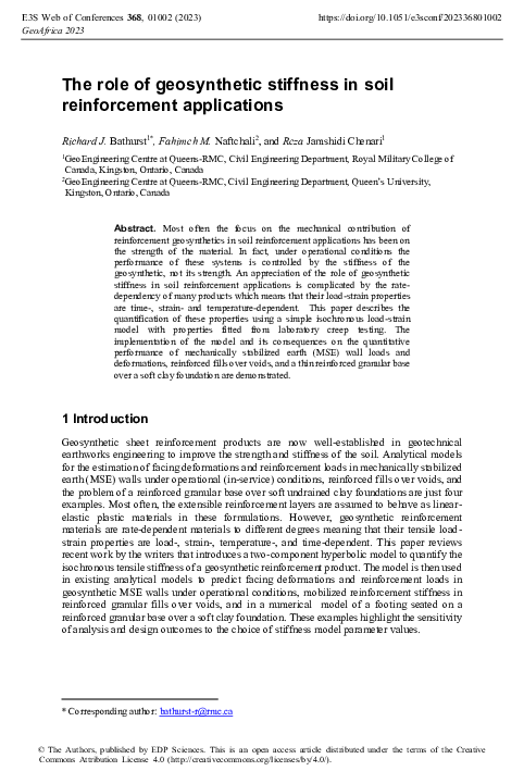 (PDF) The role of geosynthetic stiffness in soil reinforcement ...