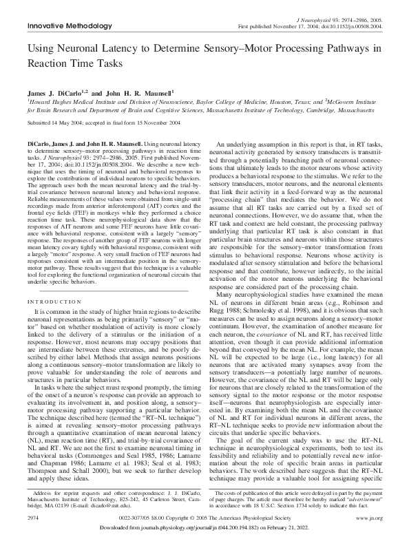(PDF) Using Neuronal Latency to Determine Sensory–Motor Processing Pathways in Reaction Time Tasks