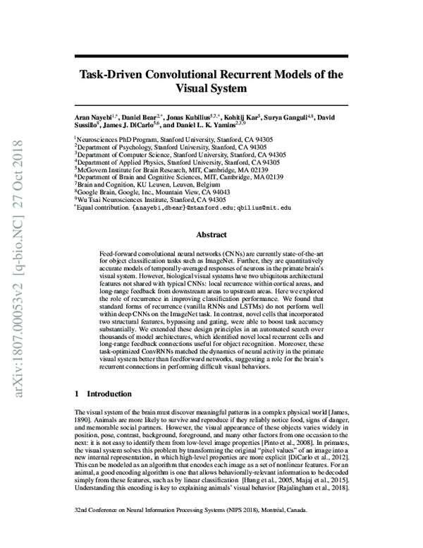 (PDF) Task-Driven Convolutional Recurrent Models of the Visual System