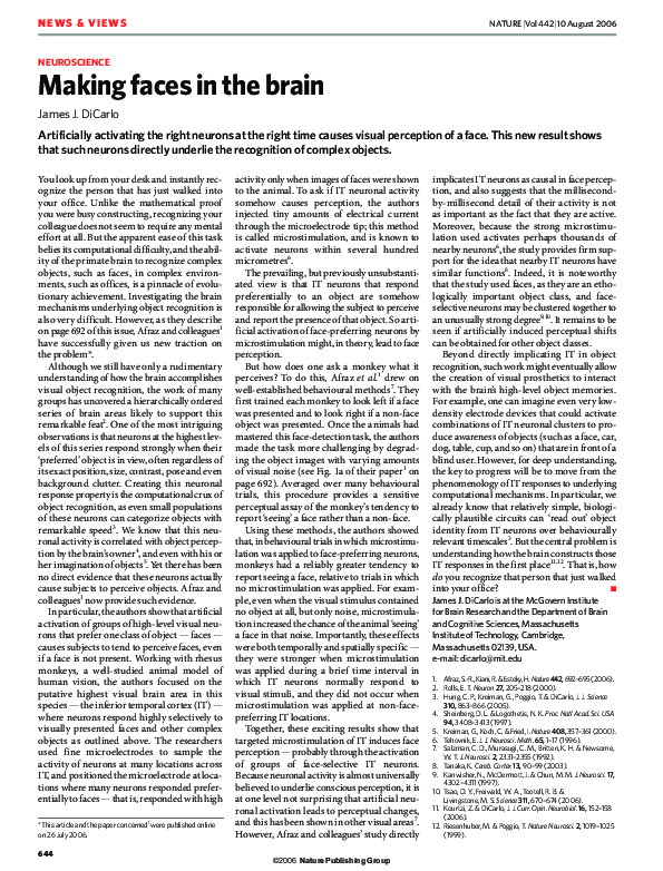 (PDF) Neuroscience: Making faces in the brain