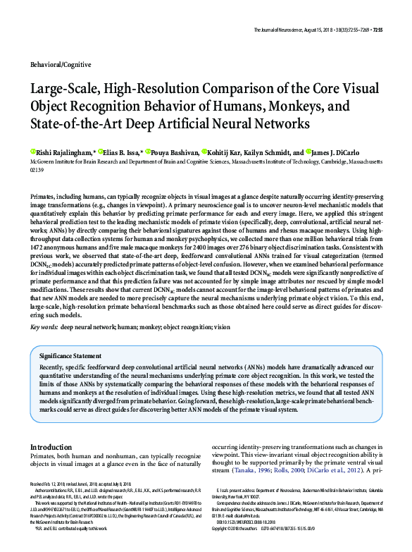 Pdf Large Scale High Resolution Comparison Of The Core Visual Object