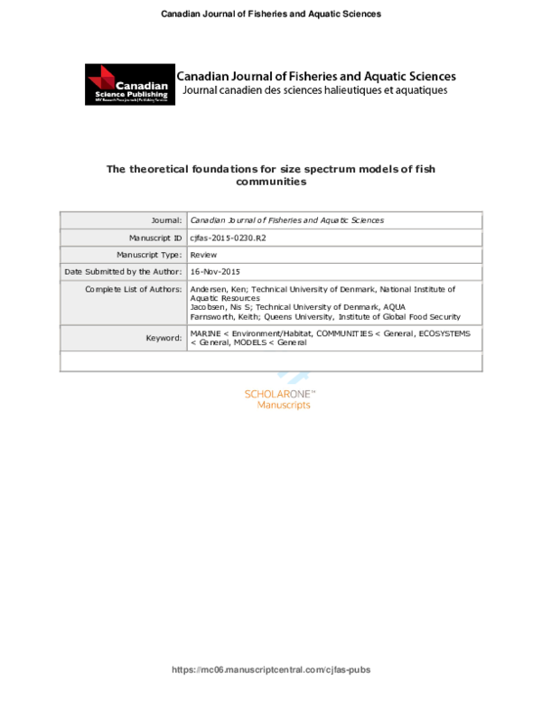 (PDF) The theoretical foundations for size spectrum models of fish ...
