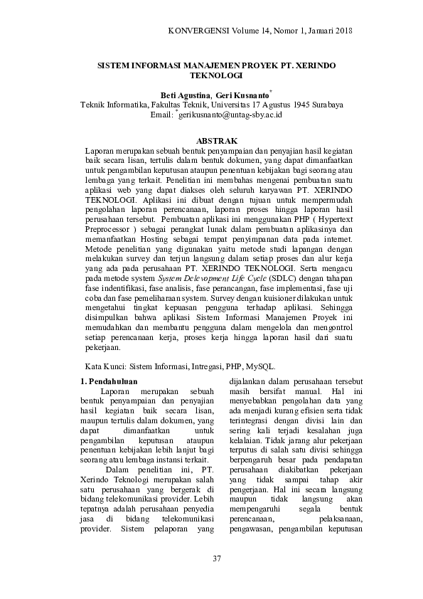 Pdf Sistem Informasi Manajemen Proyek Pt Xerindo Teknologi