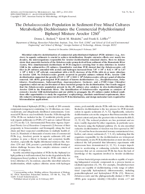 (PDF) The Dehalococcoides Population in Sediment-Free Mixed Cultures ...