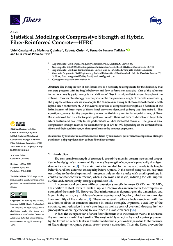 (PDF) Statistical Modeling of Compressive Strength of Hybrid Fiber-Reinforced Concrete—HFRC