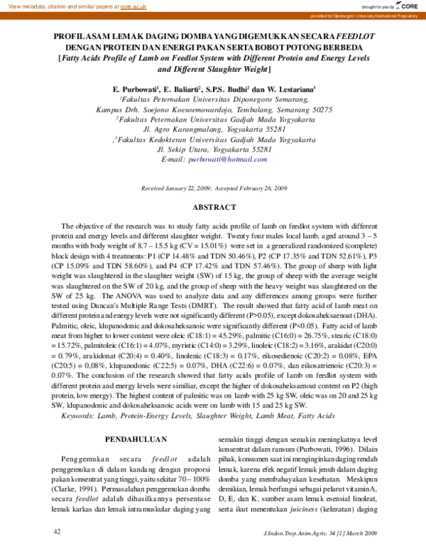 (PDF) Fatty Acids Profile of Lamb on Feedlot System with Different ...