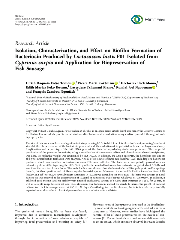 Pdf Isolation Characterization And Effect On Biofilm Formation Of Bacteriocin Produced By