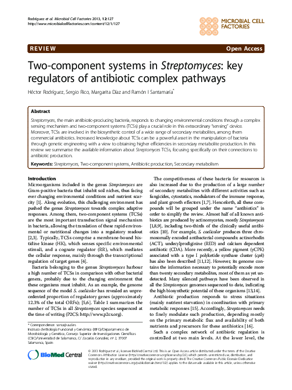 (PDF) Two-component systems in Streptomyces: key regulators of ...