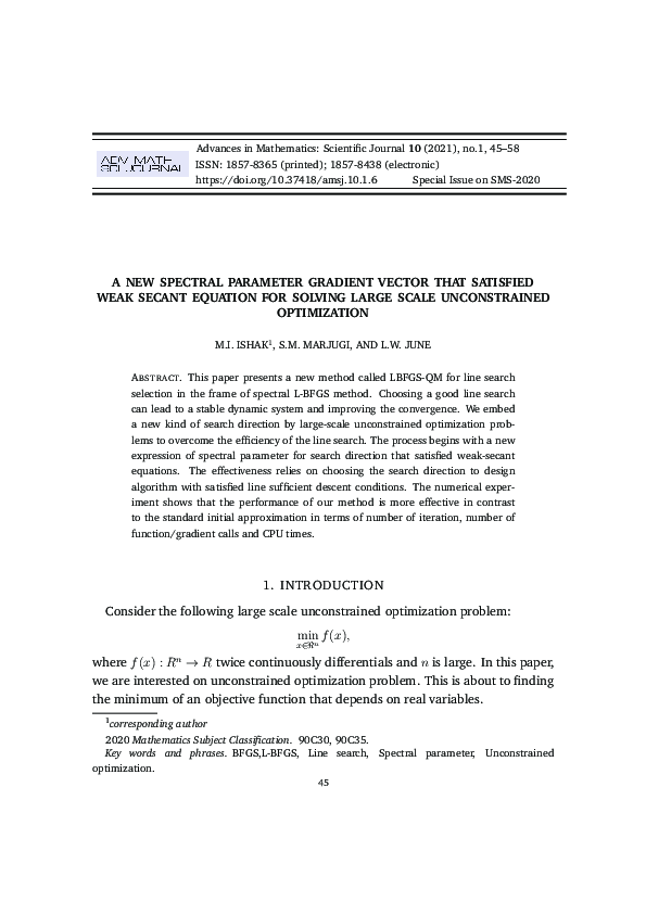 Pdf A New Spectral Parameter Gradient Vector That Satisfied Weak Secant Equation For Solving 