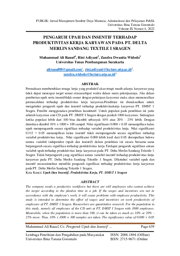 (PDF) Pengaruh Upah Dan Insentif Terhadap Produktivitas Kerja Karyawan Pada Pt. Delta Merlin ...