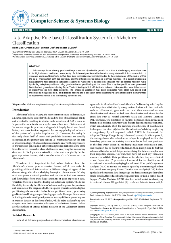 (PDF) Data Adaptive Rule-based Classification System for Alzheimer
