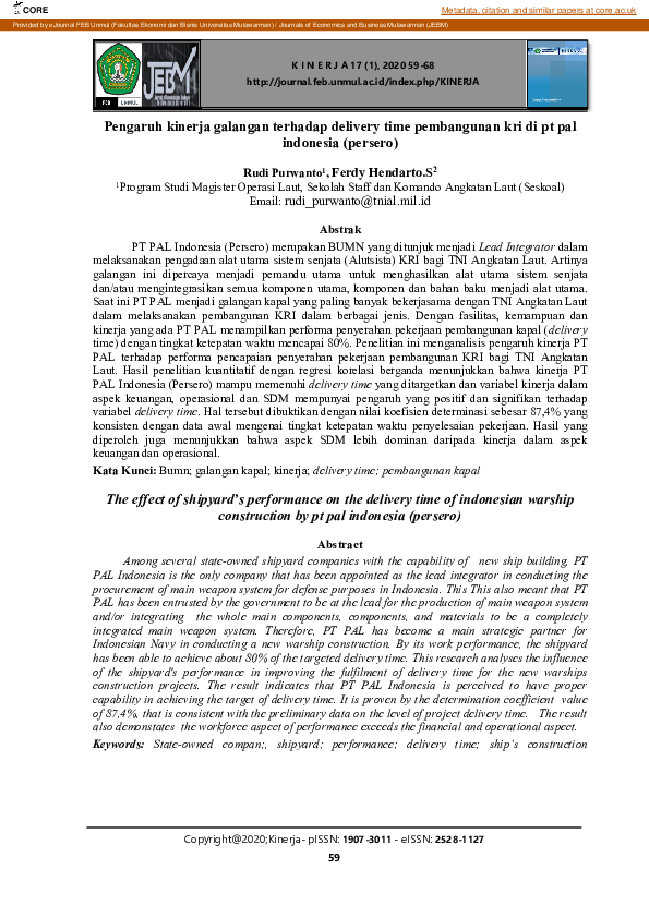 (PDF) Pengaruh kinerja galangan terhadap delivery time pembangunan kri ...