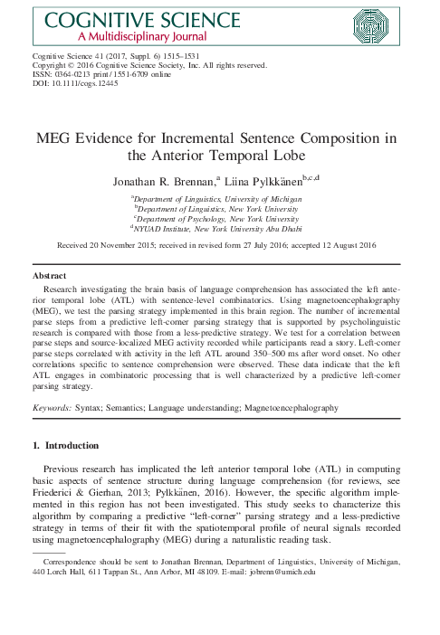 (PDF) MEG Evidence for Incremental Sentence Composition in the Anterior ...