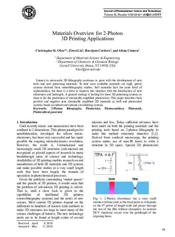(PDF) Materials Overview for 2-Photon 3D Printing Applications ...