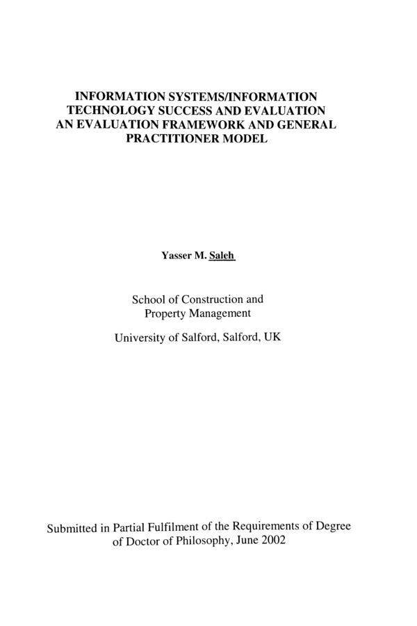 (PDF) Information systems/information technology success and evaluation ...
