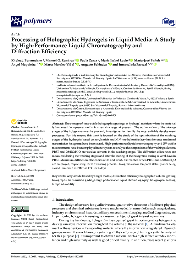 (PDF) Processing of Holographic Hydrogels in Liquid Media: A Study by ...