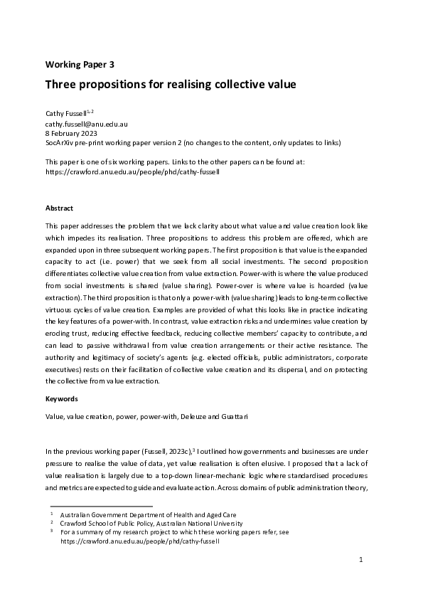 (PDF) Three propositions for realising collective value