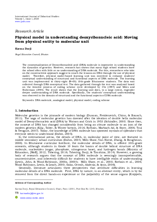 (PDF) Physical model in understanding deoxyribonucleic acid: Moving from physical entity to ...