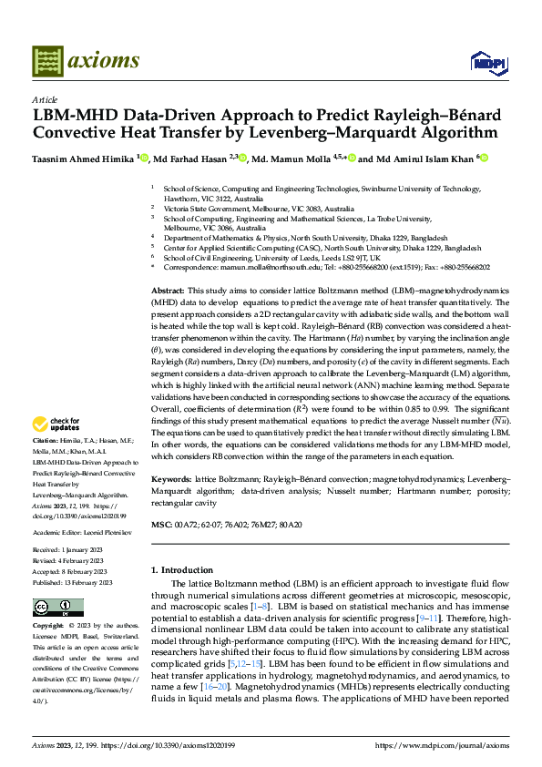 (PDF) LBM-MHD Data-Driven Approach to Predict Rayleigh–Bénard Convective Heat Transfer by ...