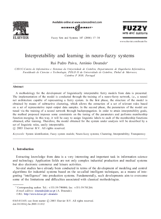 (PDF) Interpretability and learning in neuro-fuzzy systems
