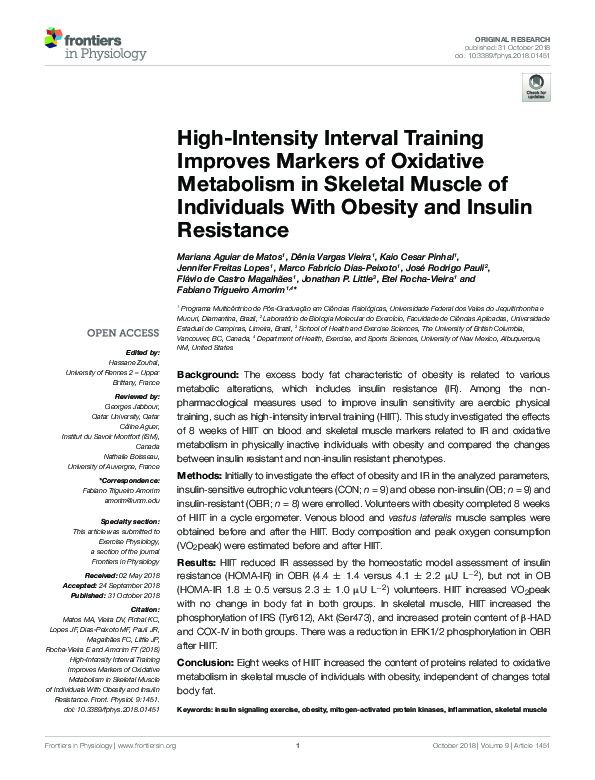 (PDF) High-Intensity Interval Training Improves Markers of Oxidative Metabolism in Skeletal ...