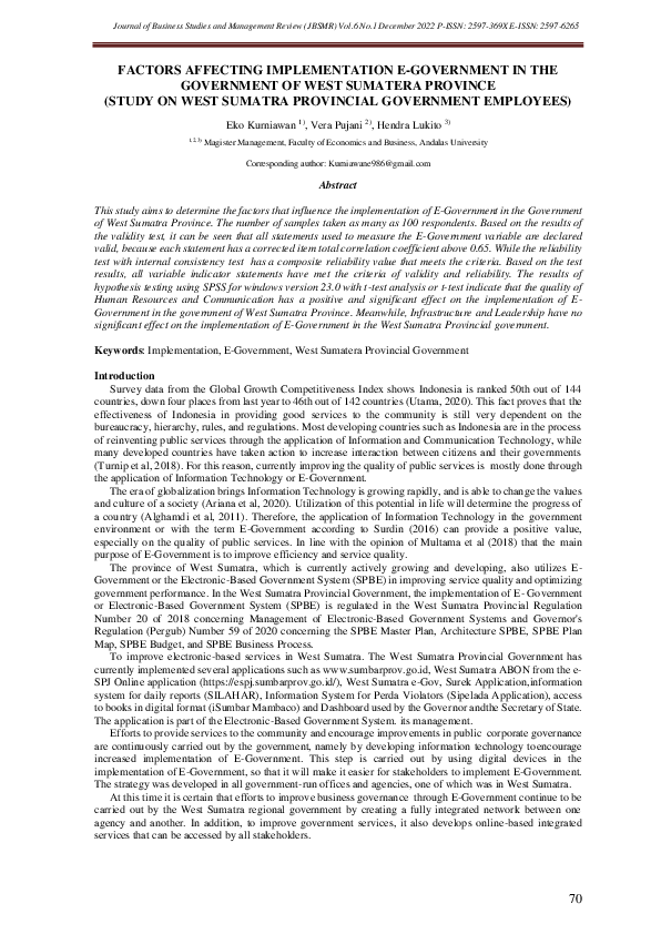 (PDF) FACTORS AFFECTING IMPLEMENTATION E-GOVERNMENT IN THE GOVERNMENT OF WEST SUMATRA PROVINCE ...