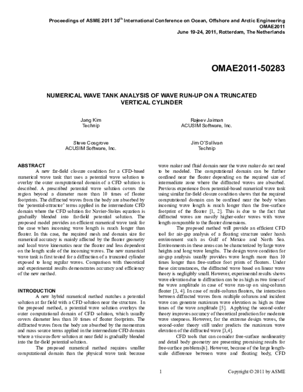 (PDF) Numerical Wave Tank Analysis of Wave Run-Up on a Truncated Vertical Cylinder