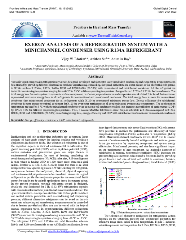(PDF) Exergy Analysis of a Refrigeration System with a Minichannel Condenser Using R134A Refrigerant