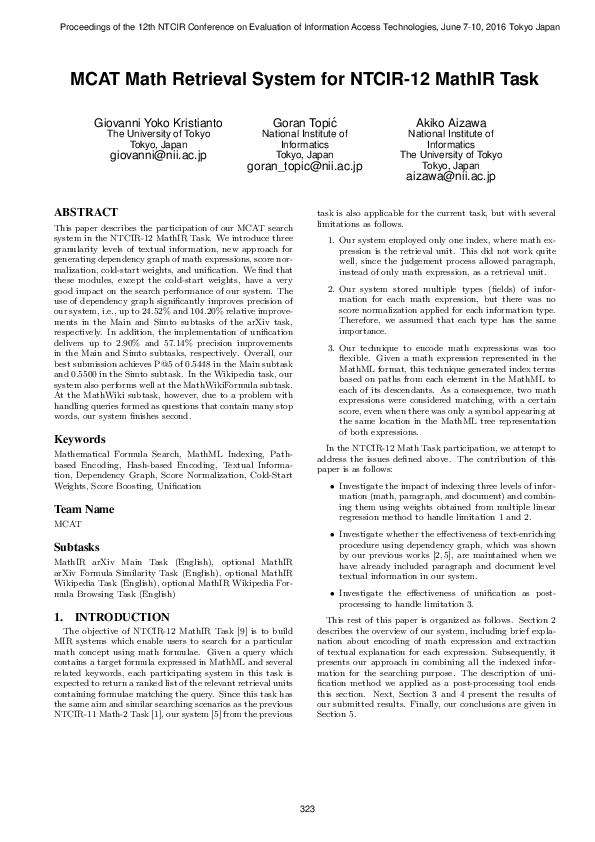 (PDF) MCAT Math Retrieval System for NTCIR-12 MathIR Task