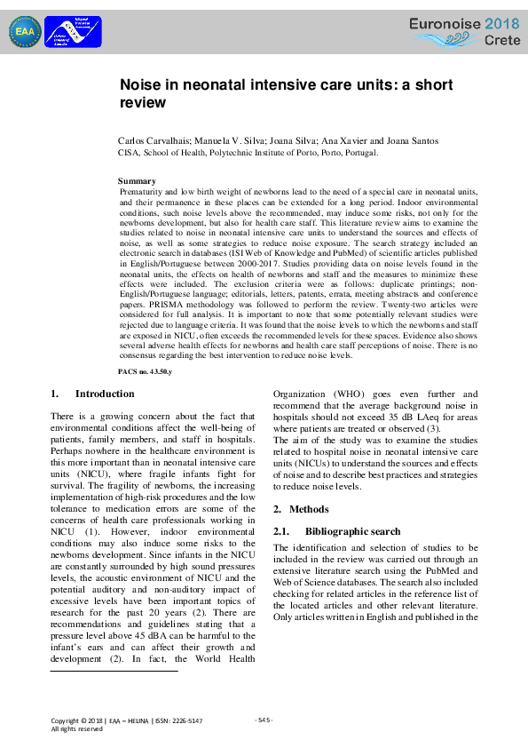 (PDF) Noise in neonatal intensive care units: a short review | Manuela ...