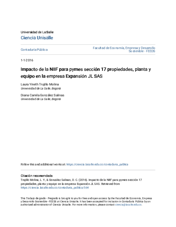 (PDF) Impacto de la NIIF para pymes sección 17 “propiedades, planta y equipo” en la empresa ...